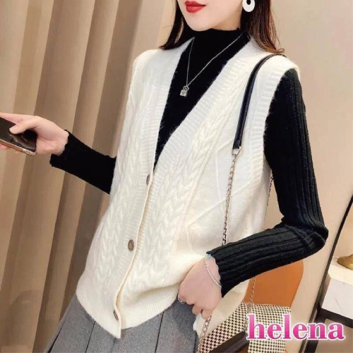 【Helena】V領針織背心 無袖毛衣 馬甲 無袖背心 學院風純色韓版大尺碼簡約寬鬆百搭針織衫 背心女【A2114】 - Helena韓系女裝 ...