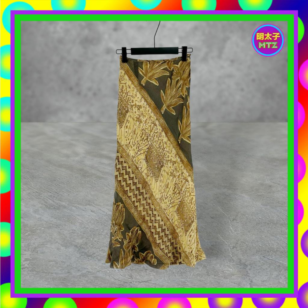 二手 棕咖配色 印花 輕薄飄逸 彈性 合身 高腰 22 長裙 PF420 【明太子 古著應召站】 - 明太子 古著應召站 - iOPEN Mall