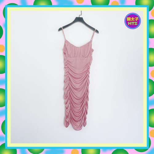 二手 染色體 粉紫紅色 輕薄軟 略彈性 兩側抓皺 緊身 洋裝 E807 【明太子 古著應召站】 - 明太子 古著應召站 - iOPEN Mall