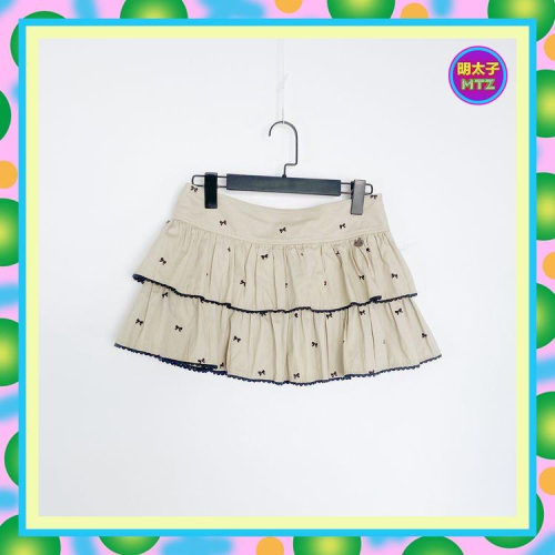二手 淺卡其色 略挺 印花 層次 迷你 低腰 28 短裙 E807 【明太子 古著應召站】 - 明太子 古著應召站 - iOPEN Mall