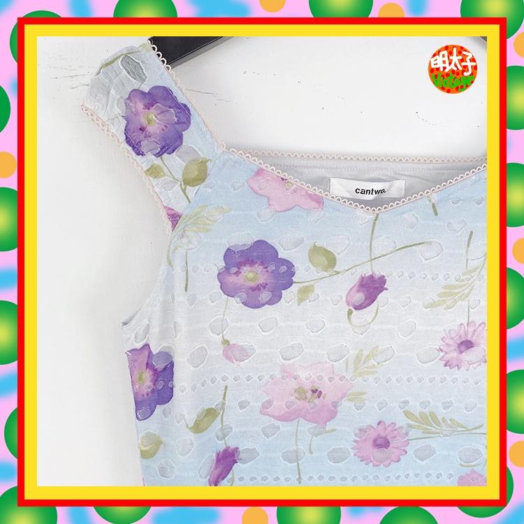 二手 CANTWO 淺藍紫配色 彩色印花 織紋 輕薄 彈性 無拉鍊 洋裝 E807 【明太子 古著應召站】 - 明太子 古著應召站 - iOPEN Mall