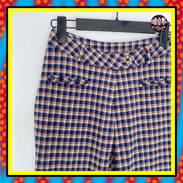 二手 藍米紅 格紋 彈性 中低腰 24 長褲 D728 【明太子 古著應召站】 - 明太子 古著應召站 - iOPEN Mall