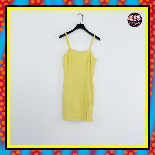 二手 黃色 輕薄飄逸 窄版 洋裝 D608 【明太子 古著應召站】 - 明太子 古著應召站 - iOPEN Mall