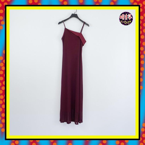二手 酒紅色 輕薄飄逸軟 彈性 無拉鍊 窄版 金屬扣環 洋裝 D608 【明太子 古著應召站】 - 明太子 古著應召站 - iOPEN Mall