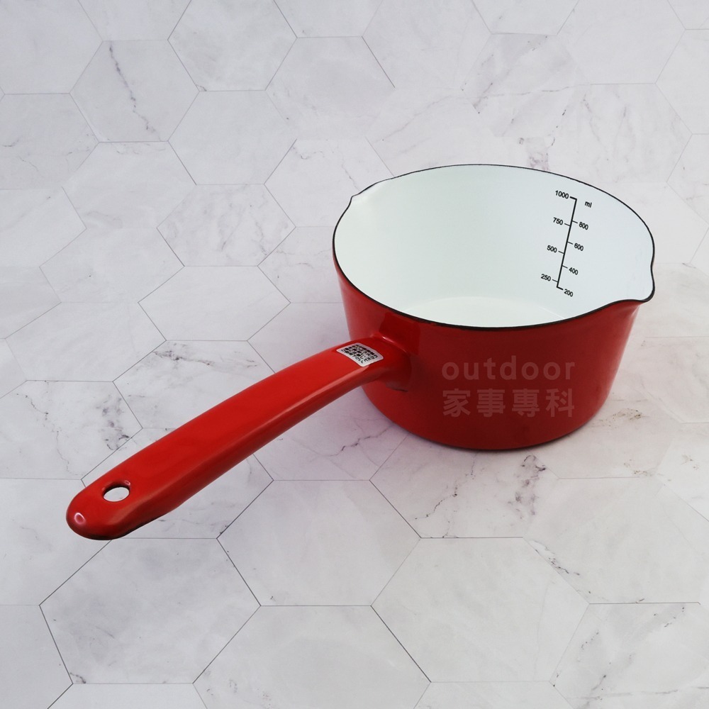 outdoor家事專科 日本 Pearl Life 琺瑯牛奶鍋 15cm IH爐 附刻度 雙邊鍋嘴 紅色 HB-2081 - outdoor家事專科 - iOPEN Mall