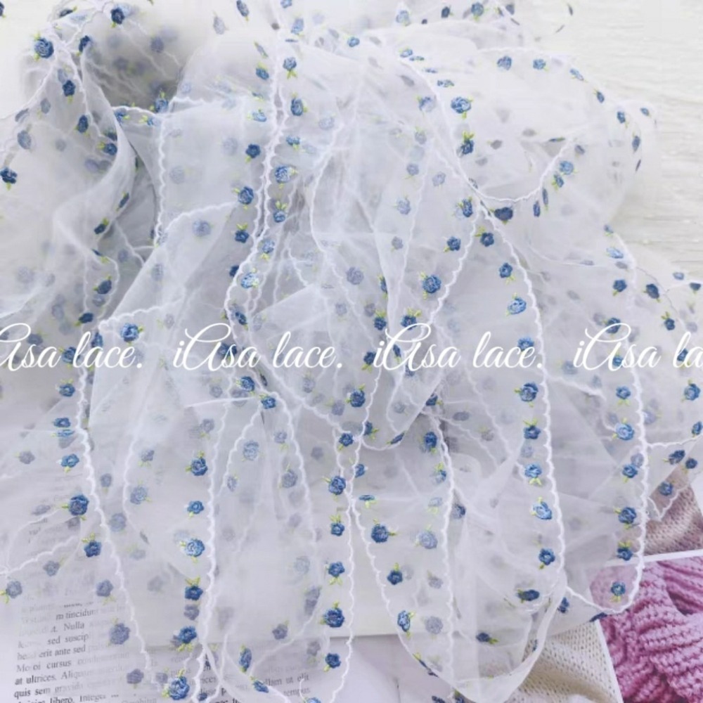 白底藍薔薇歐根紗刺繡蕾絲花邊輔料裙擺Lolita發帶裙邊裝飾邊 - iAsa愛紗蕾絲花邊鈕扣輔料 - iOPEN Mall