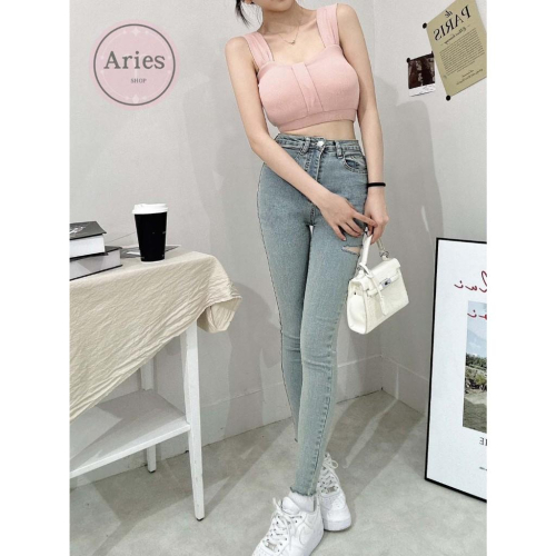 【Aries.shop】新款洗水淺色高腰側破牛仔長褲 女裝 - Aries.shop - iOPEN Mall