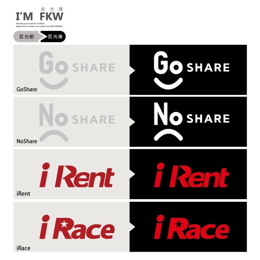 反光屋FKW 共享機車 共享汽車 goshare irent noshare irace gogoro 反光貼紙 - 反光屋FKW 反光貼紙/夜光貼紙/防水車貼