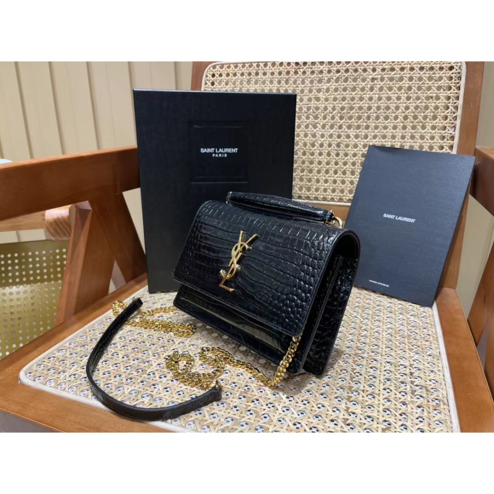 頂級貨 YSL 633158 聖羅蘭 Laurent NIKI 鱷魚紋 黑鏈 鏈條包 單肩包 斜挎包 手持包 - 七星奢品 - iOPEN Mall