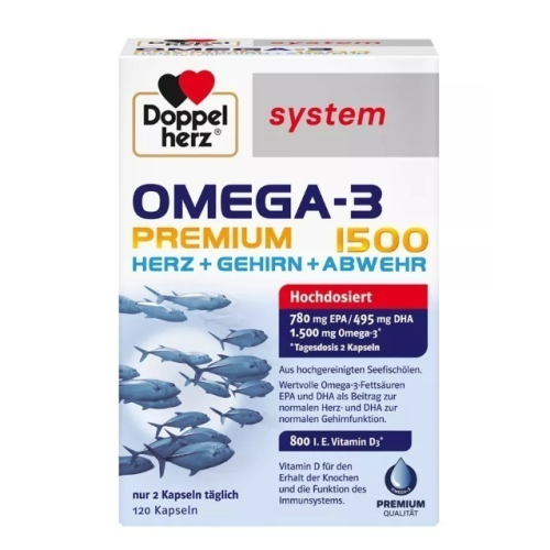 (現貨)德國原裝 Doppelherz 雙心 Omega-3 1500 高劑量 高深海 魚油 EPA和DHA 120入 - 金德優 - iOPEN Mall