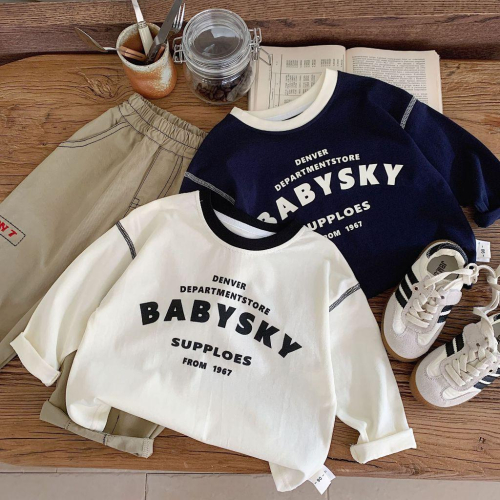BABYSKY字母印花上衣 T恤 長袖 落肩 男童 女童 男生 女生 上衣 秋天 - Muzielle 沐子珊 - iOPEN Mall