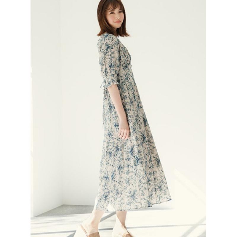 Cocodeal Sweet 雜誌聯名 涼夏清爽復古印花後繫帶洋裝 2號 - My Agora - iOPEN Mall