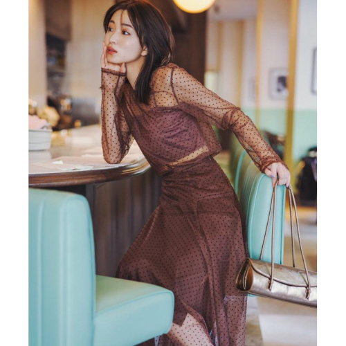 正品全新 Cocodeal 24春夏 復古水玉波點紗質透膚襯衫 百摺裙Set 咖啡 74127491 - My Agora - iOPEN Mall