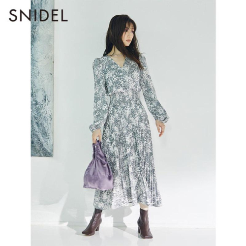 Snidel 浪漫花卉印花斜襟收腰百褶 2 Way洋裝 薄荷綠0號 SWFO205025 - My Agora - iOPEN Mall