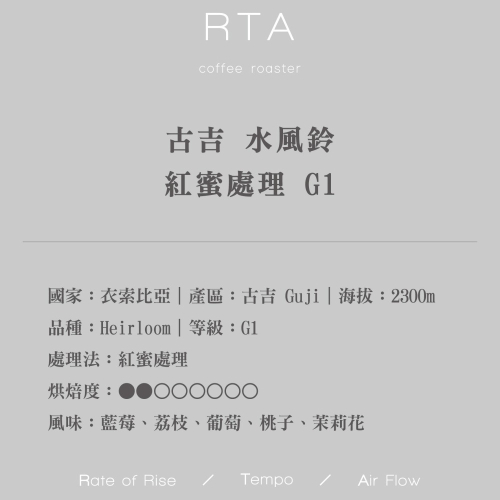 古吉 水風鈴 紅蜜處理 G1 半磅 - RTA coffee roaster 恆心咖啡工作室 - iOPEN Mall