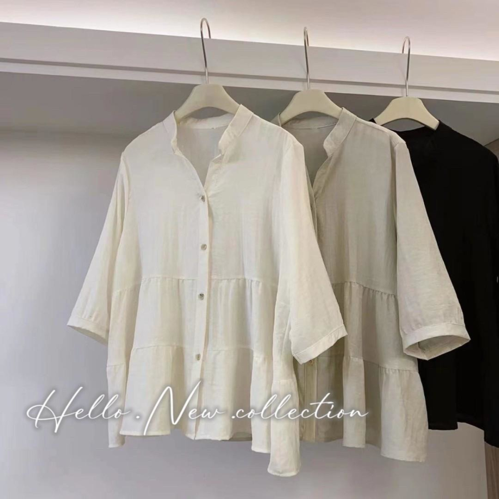 【菈菈家】韓妞簡約甜美V領排釦蛋糕襯衣 #8019 - 以庭后宮 - iOPEN Mall