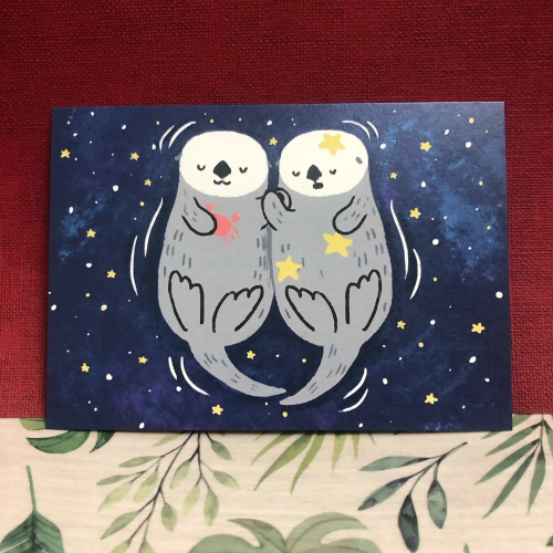 【Miki Chen 插畫工作室】台灣插畫明信片-海獺牽手星河 - Miki Chen插畫工作室 - iOPEN Mall