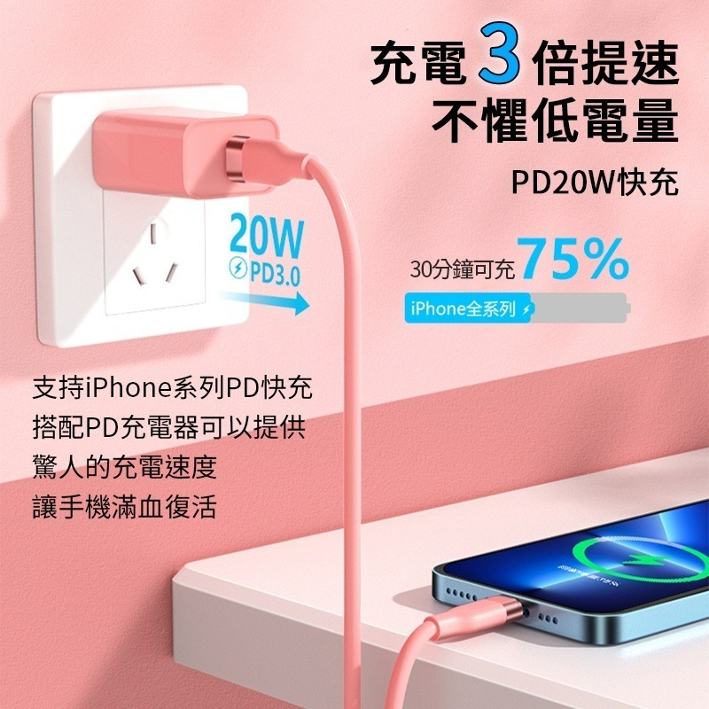 樂米充電線 蘋果手機適用 PD20W快充 Type-C轉Lighting 充電線 傳輸線 出門必備 快速充電 安全充電 - JZ-晶讚 3C