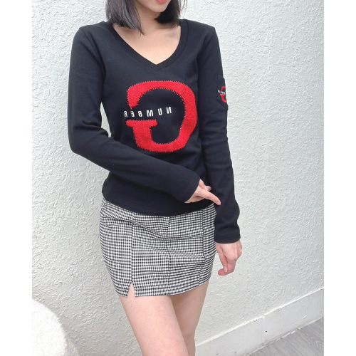 ♥️ AMY DRESS ♥️ 🎎韓國🎎 正韓 220140 * 厚棉袖袋G字V領 T 長袖上衣 - AMY DRESS