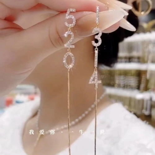 💖台灣現貨🌿s925銀針滿鑽不對稱耳環女新潮時尚長款1314流蘇耳線網紅同款520輕奢韓版耳環【G434】 - 沒事‧找飾＆有飾☆妝點開運★ - iOPEN Mall