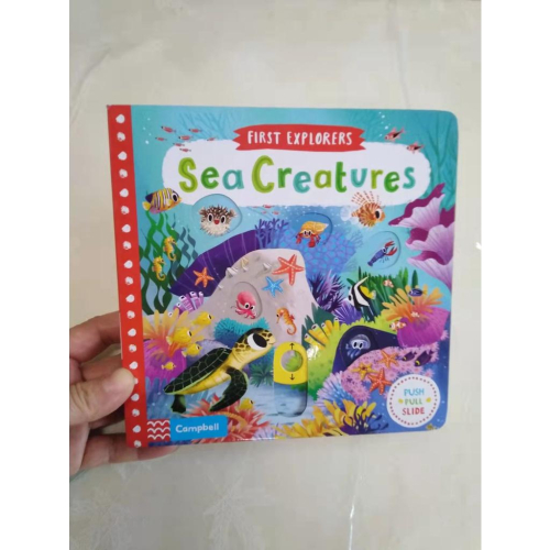 訂購🍀精裝英文硬頁推拉書操作書🍀Sea Creatures (First Explorers) - 缺書店【英文童書繪本專賣】請購物時加 ...